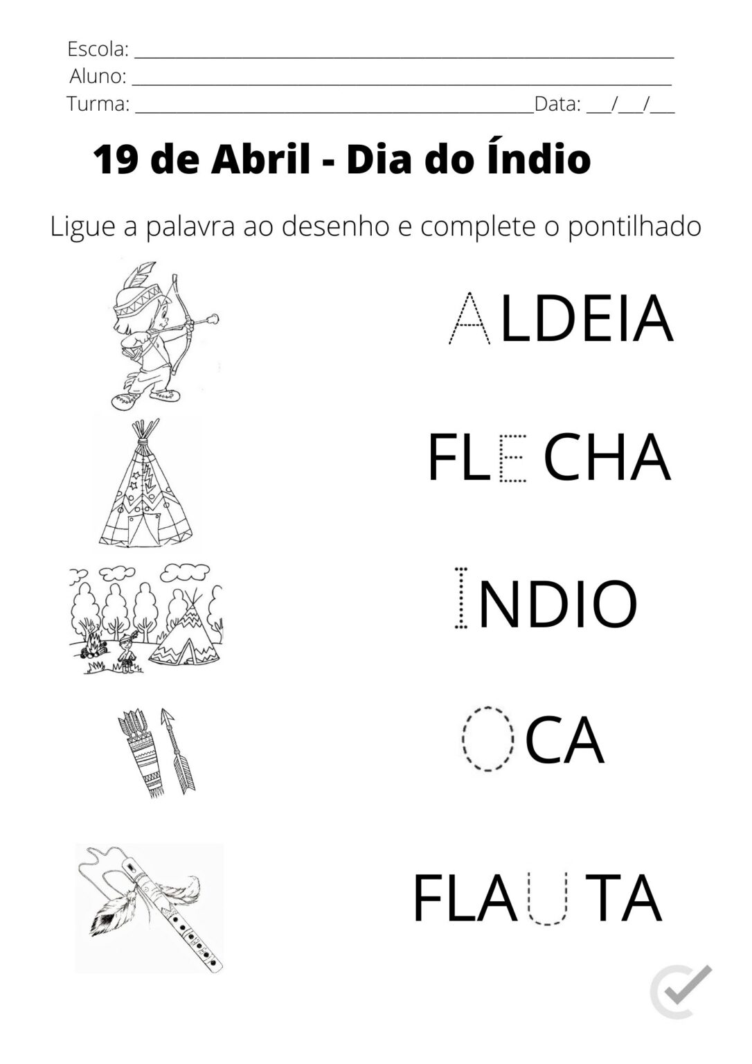 Atividades de Dia do Índio para imprimir e colorir