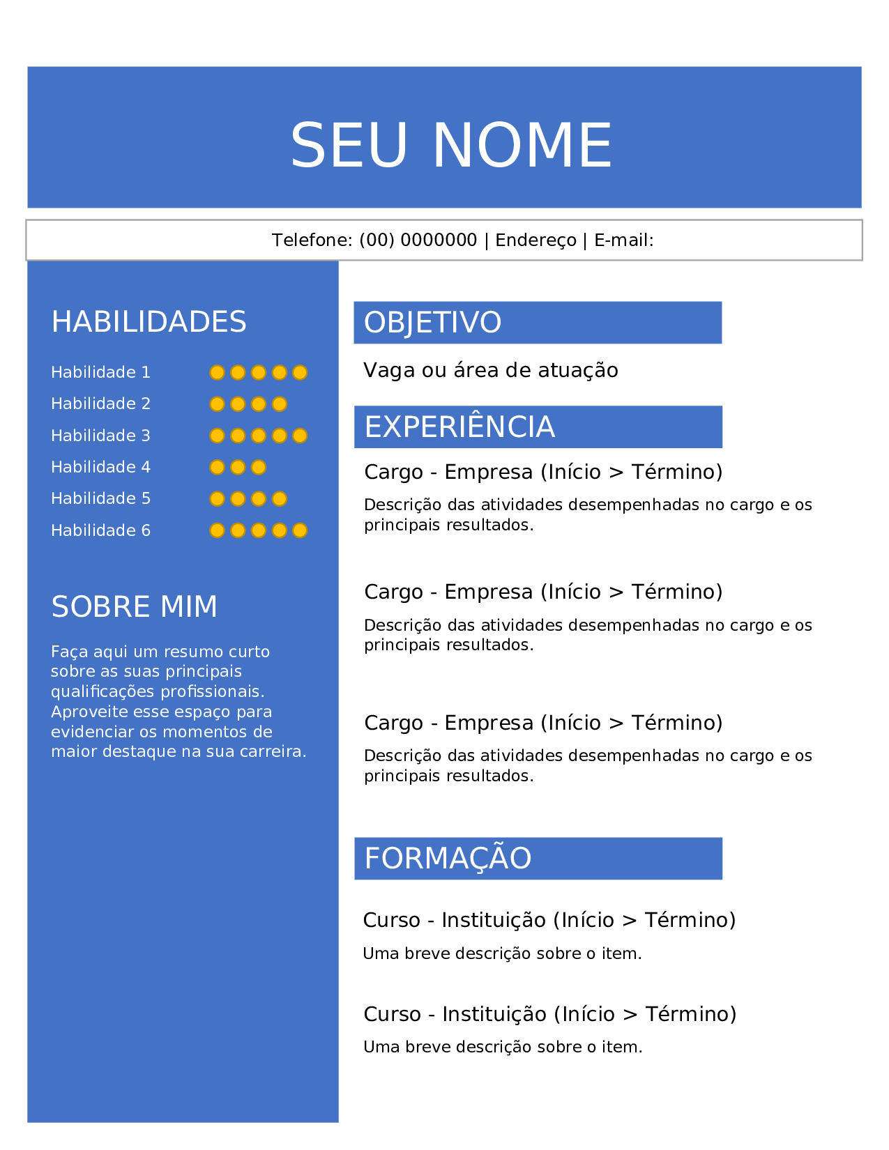 60+ Modelos de Currículo Pronto para Preencher e Imprimir