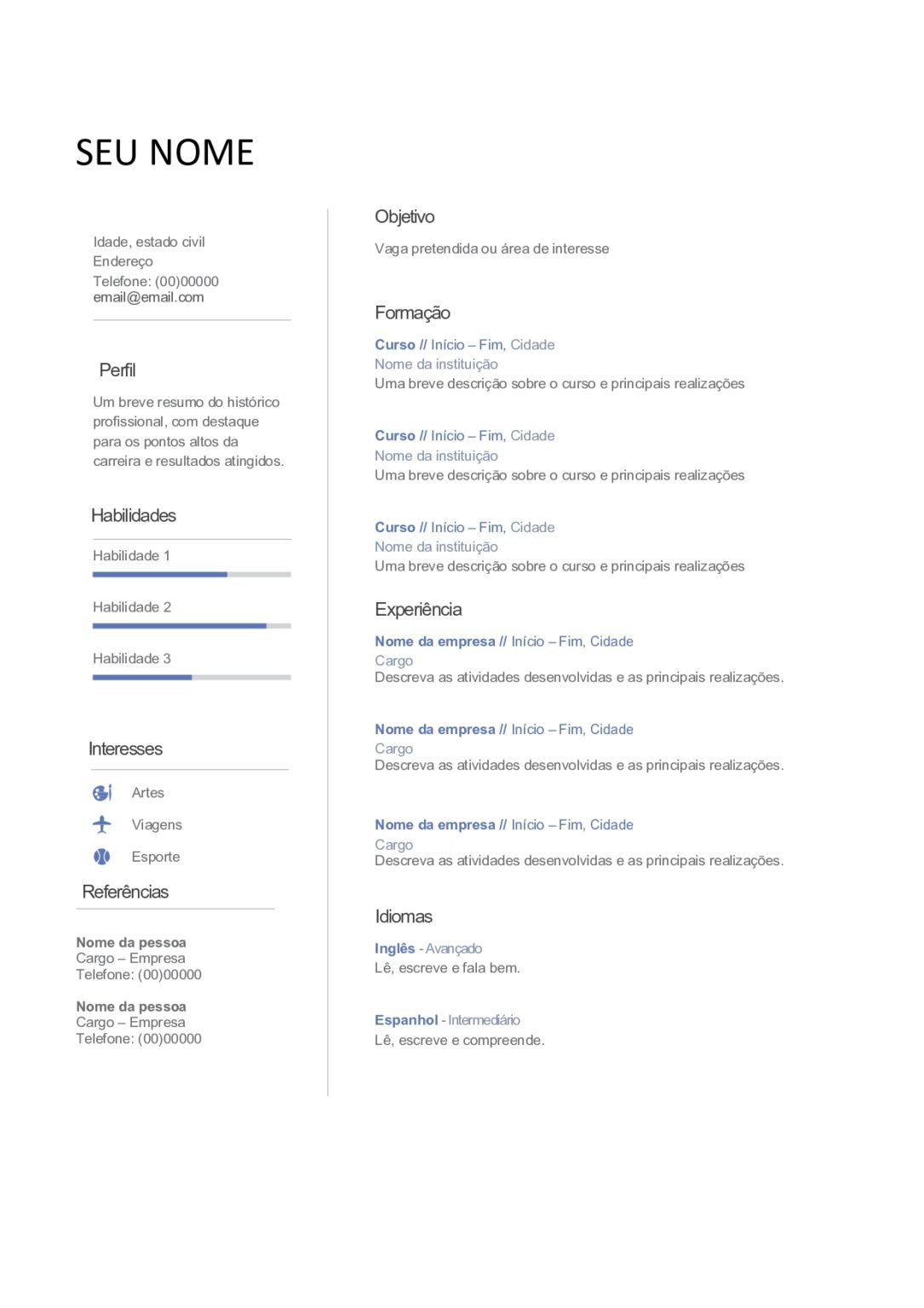 60+ Modelos de Currículo Pronto para Preencher e Imprimir