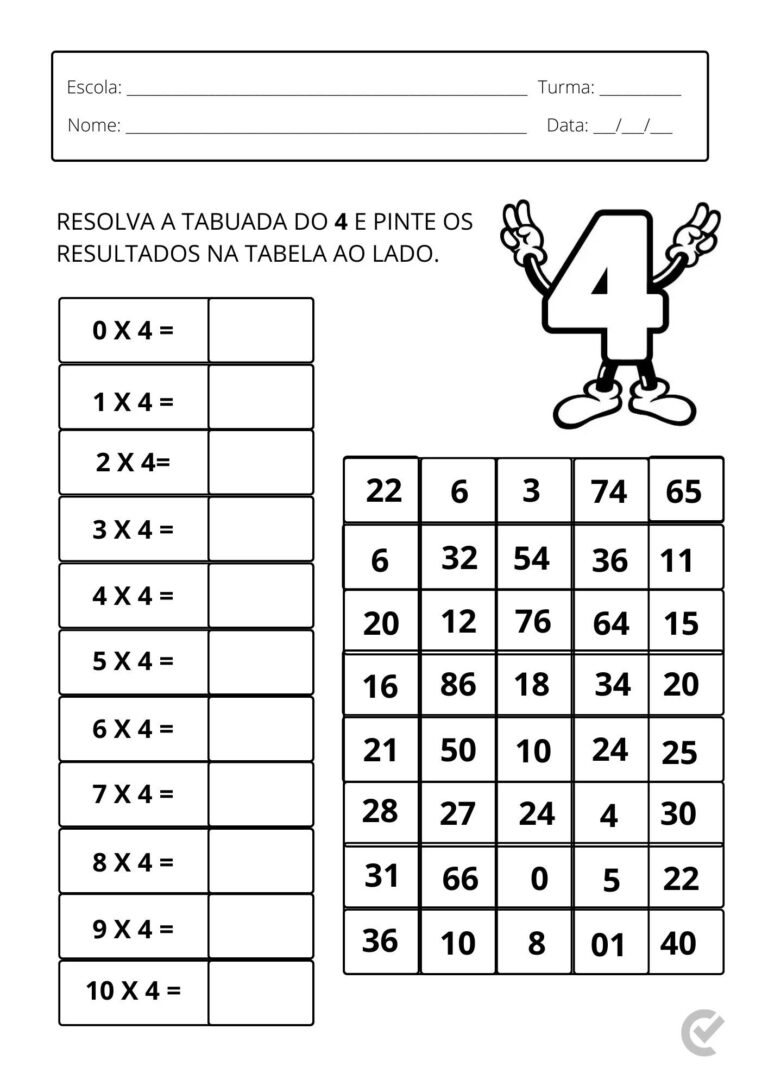 Atividades de multiplicação para imprimir - 3º ou 4º ano