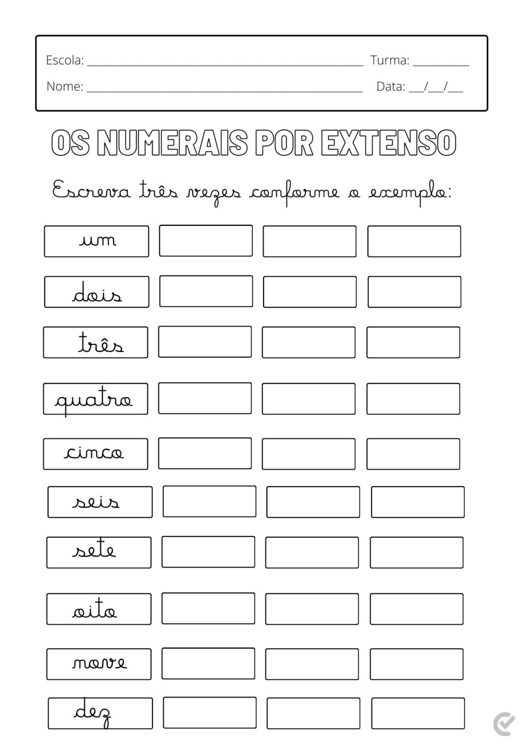 Atividades de números por extenso 1° ano