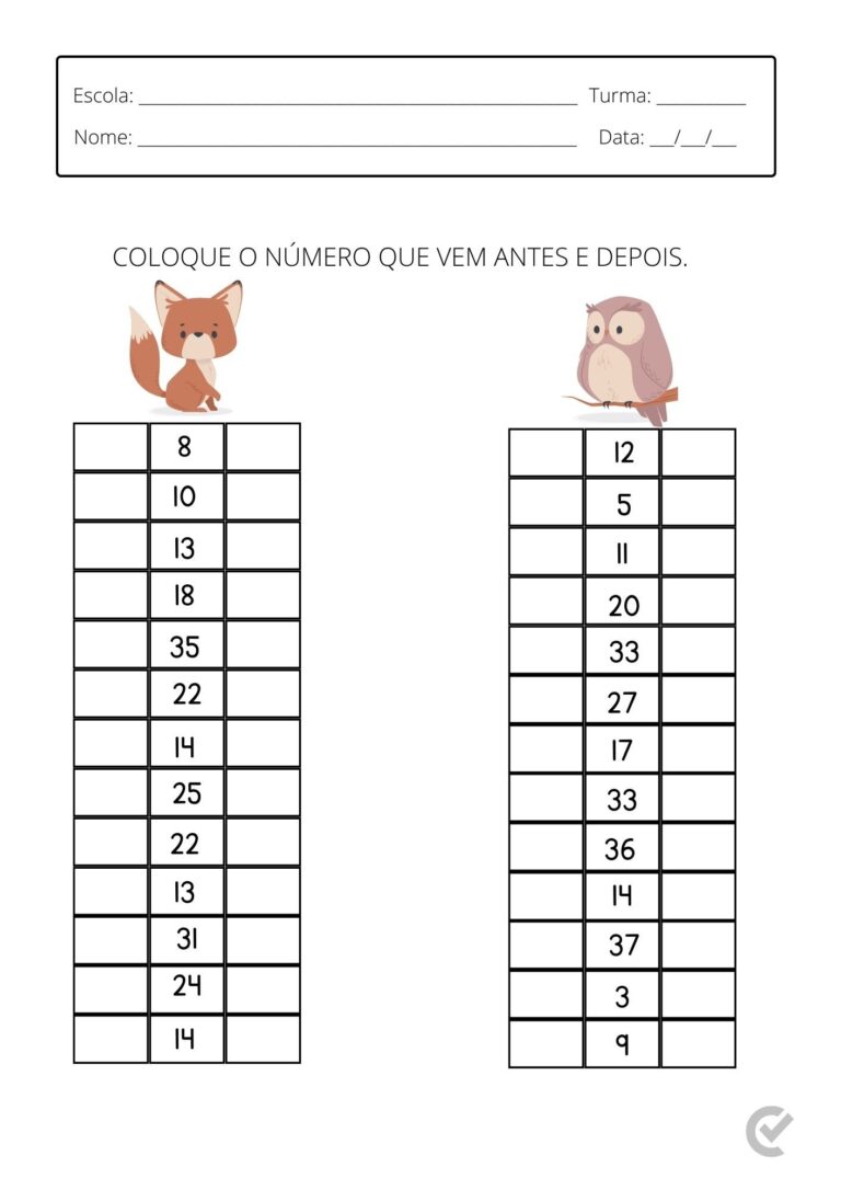 Atividades de ordem crescente e decrescente para imprimir