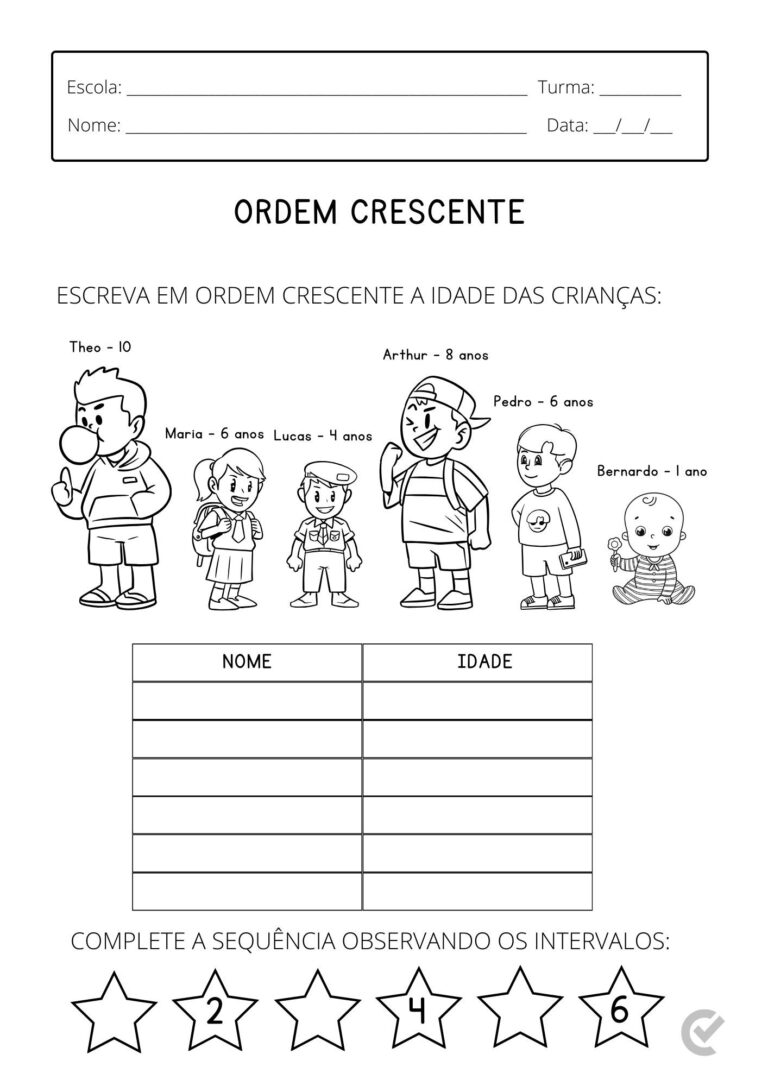 Atividades de ordem crescente e decrescente para imprimir