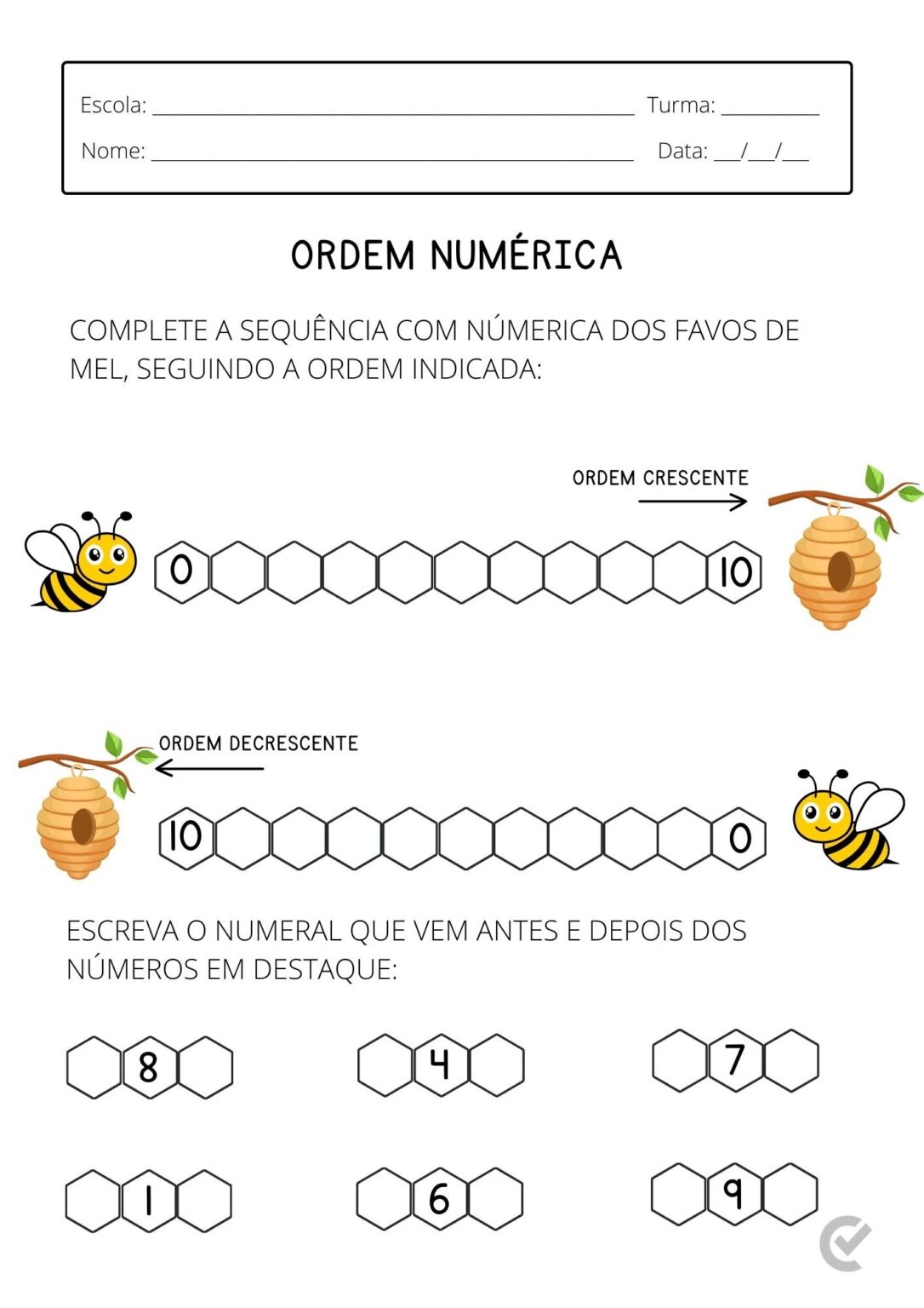 Atividades de ordem crescente e decrescente para imprimir