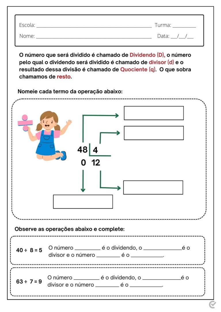 Atividades de divisão para 4º ano