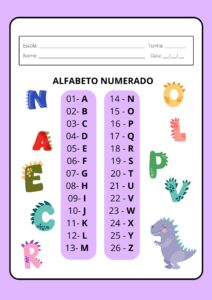 Alfabeto numerado: letras de 1 a 26 para imprimir