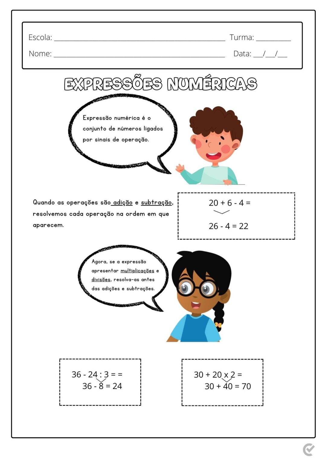 Atividades De Expressões Numéricas - RETOEDU