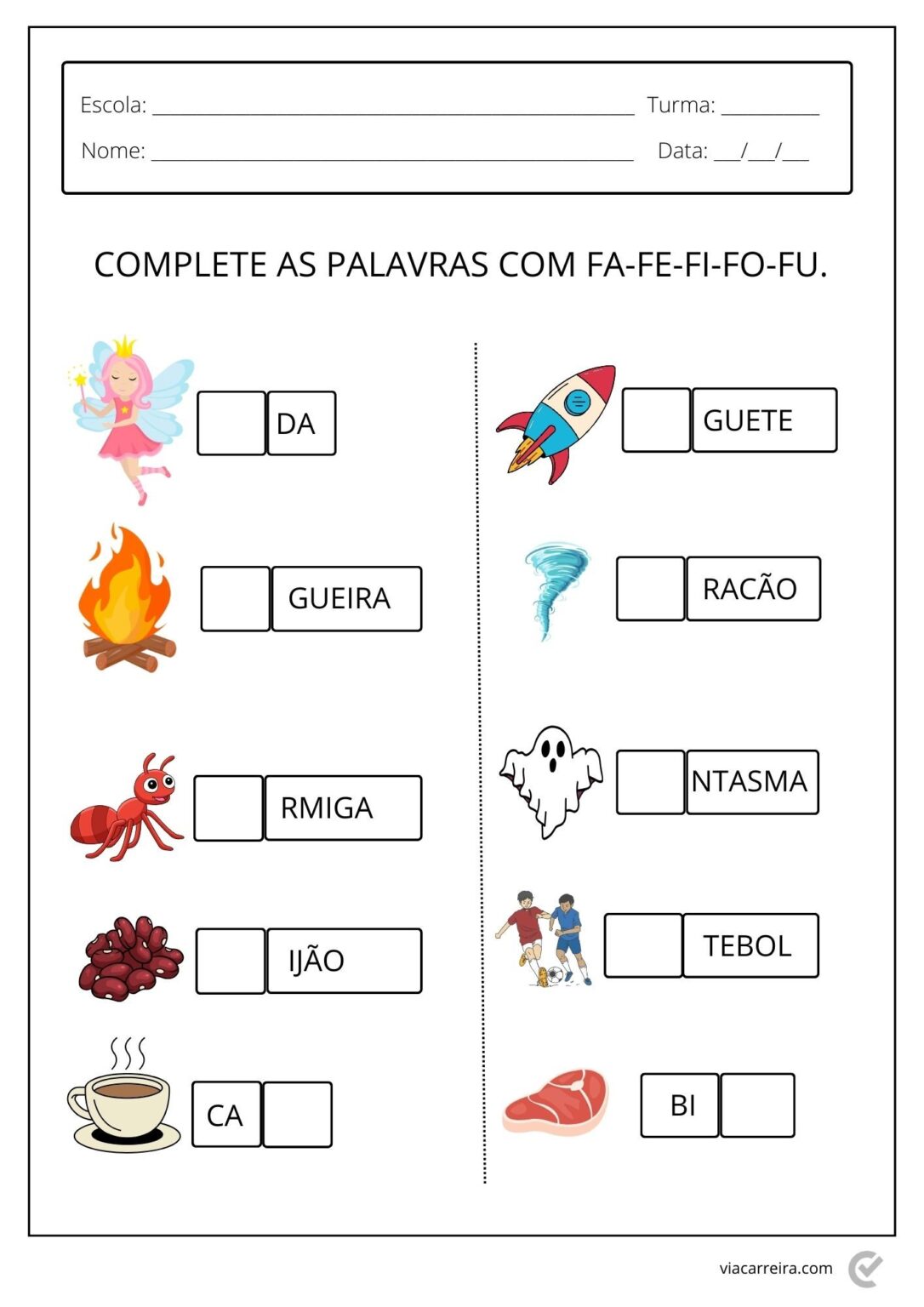 Atividades com a letra F para imprimir