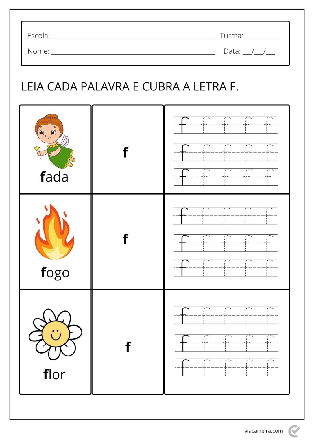 Atividades com a letra F para imprimir