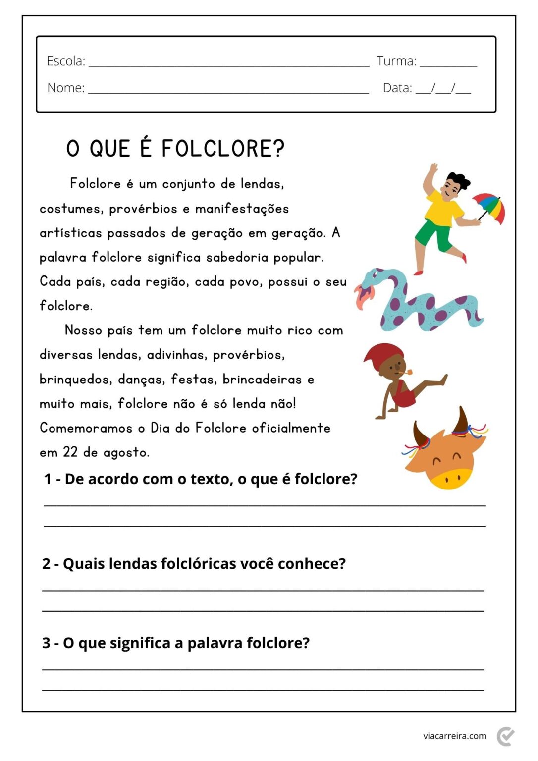 Atividades sobre Folclore 2º e 3º ano