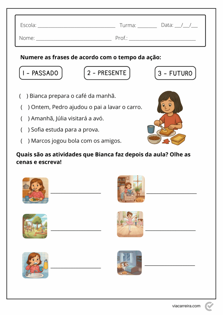 Atividades sobre verbos para imprimir